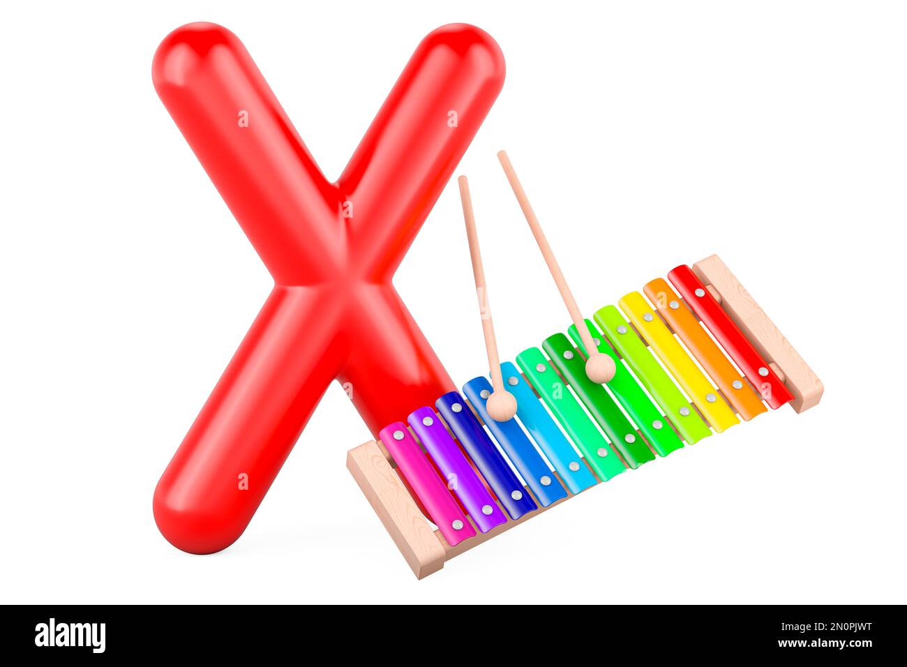Kids ABC, Letter X with xylophone. 3D rendering isolated on white ...