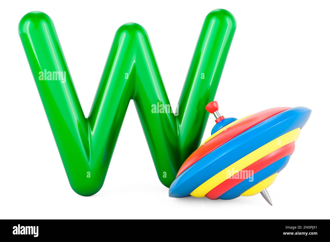 Kids ABC, Letter W with whirligig top. 3D rendering isolated on white ...
