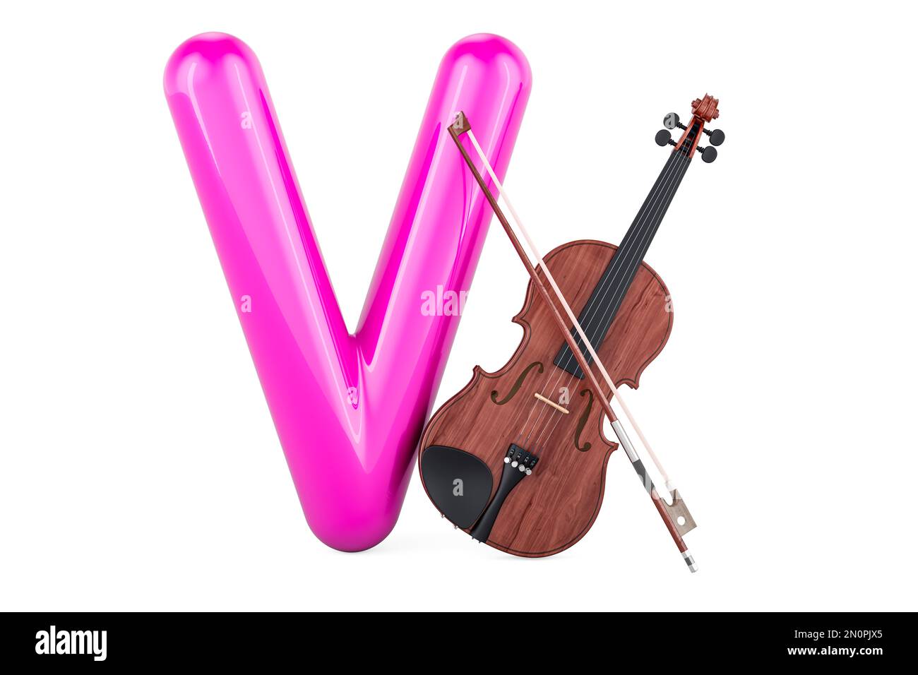 Kids ABC, Letter V with violin. 3D rendering isolated on white ...
