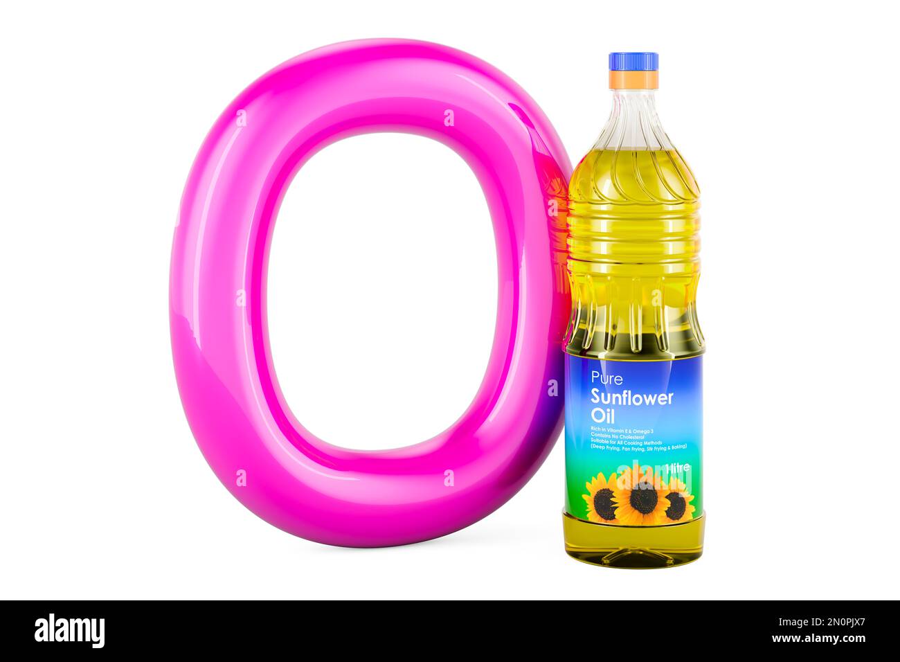 Kids ABC, Letter O with sunflower oil. 3D rendering isolated on white ...