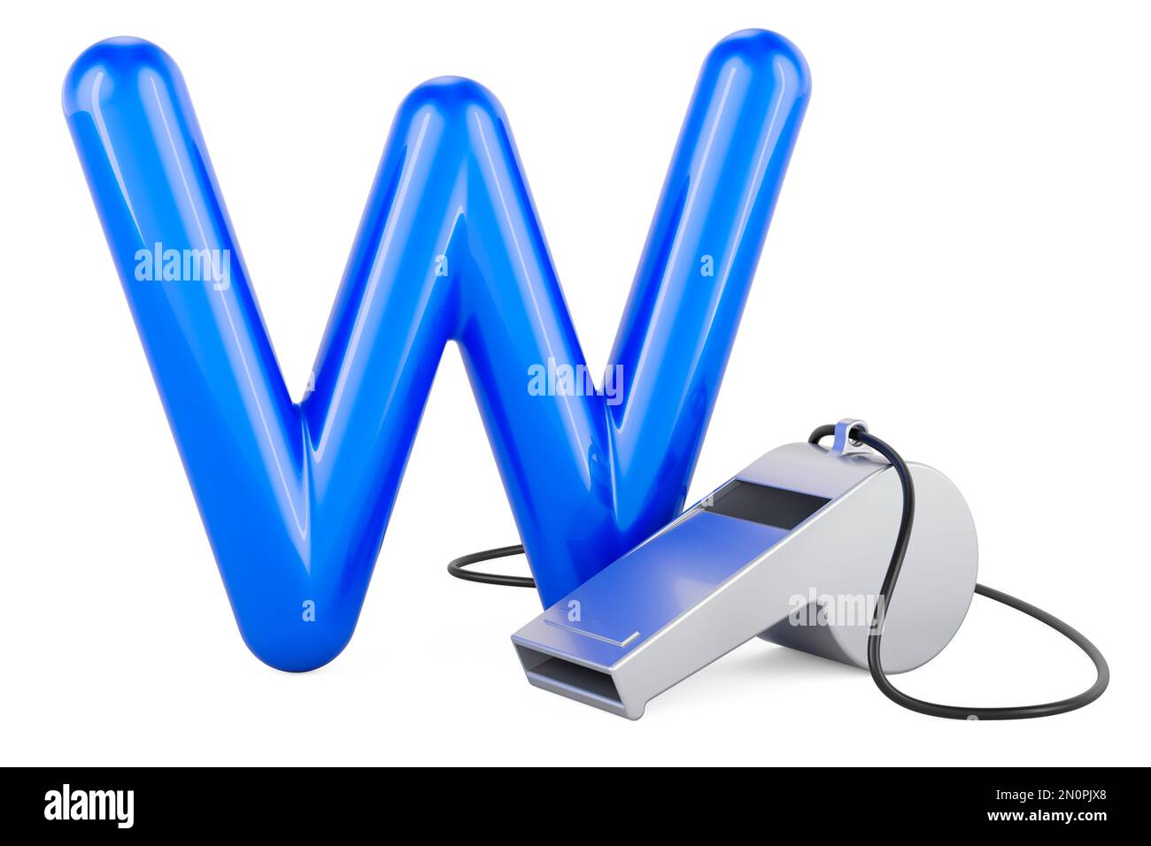 Kids ABC, Letter W with whistle. 3D rendering isolated on white ...
