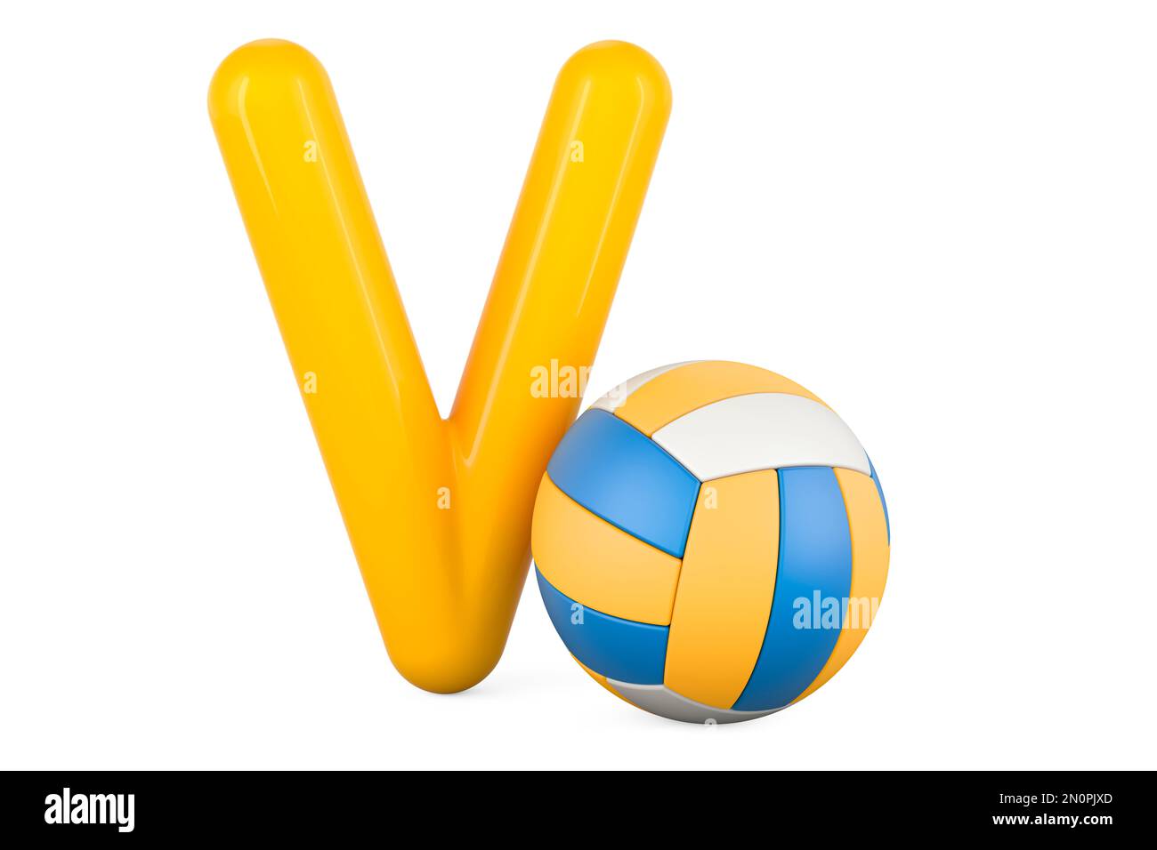 Kids ABC, Letter V with volleyball ball. 3D rendering isolated on white ...