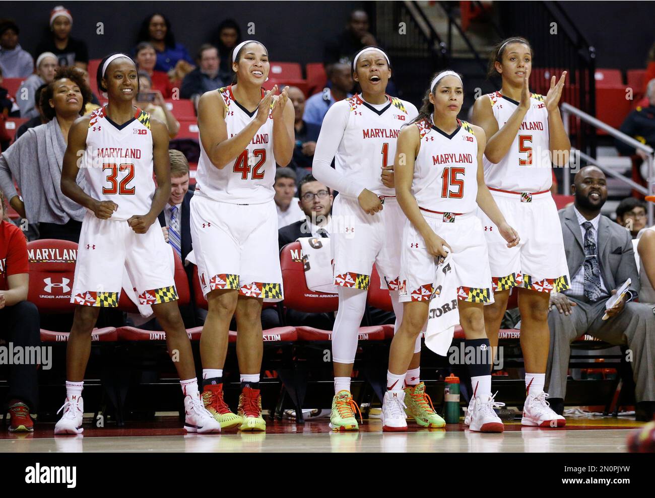 Maryland's Shatori Walker-Kimbrough, from left, Brionna Jones, Kiah ...