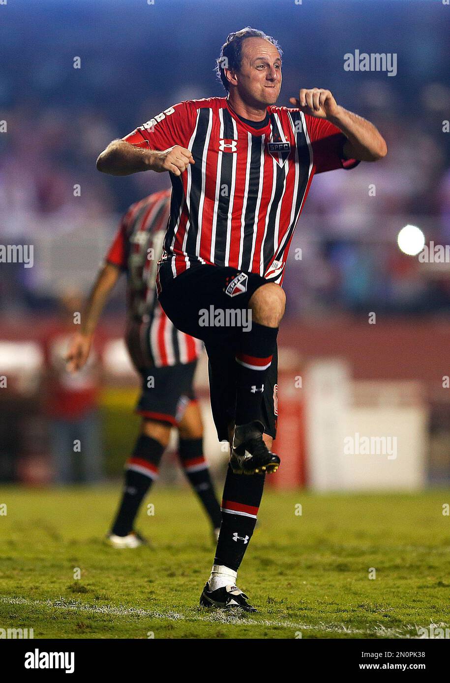 Sao Paulo FC goalkeeper Rogerio Ceni celebrates a goal during his ...