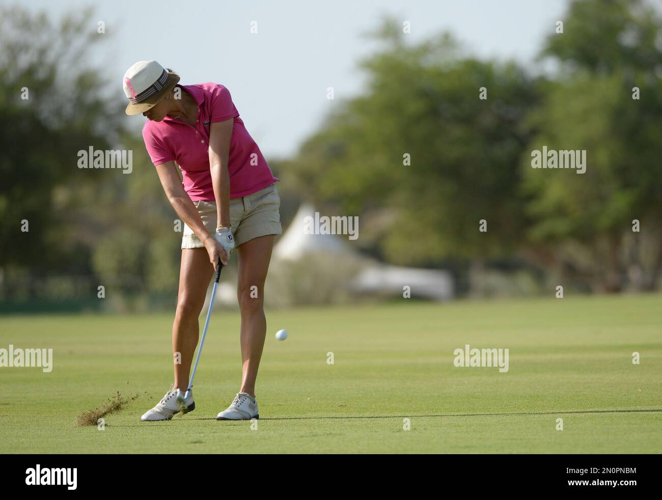 Jade Schaeffer of France strikes the ball at the 13th fairway during ...