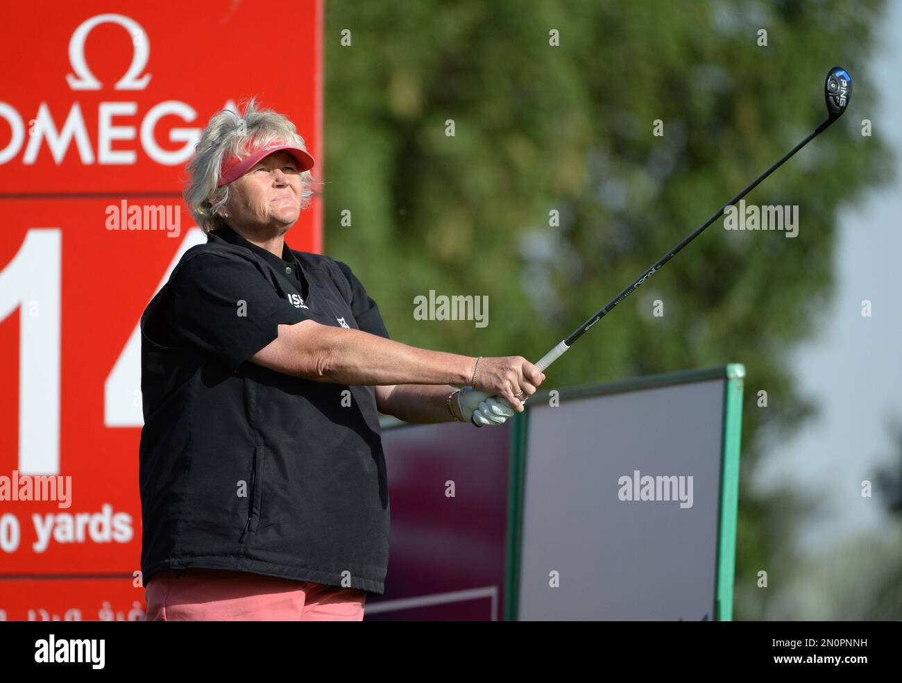 Laura Davies of England tees off at the 14th hole during the round ...