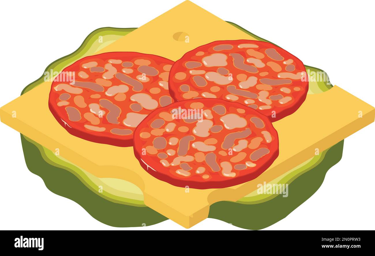 Burger ingredient icon isometric vector. Sausage slice, cheese and ...