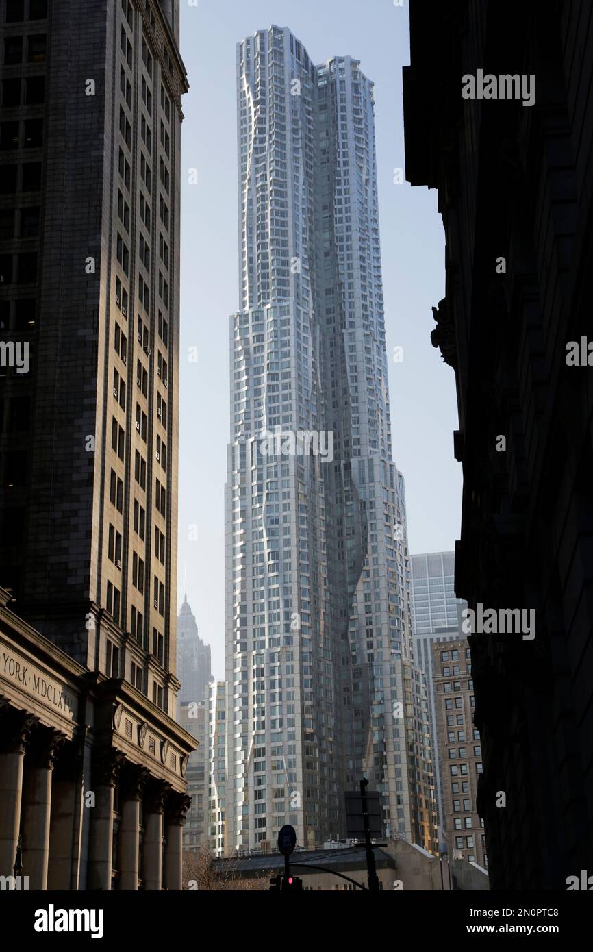 The apartment building, New York by Gehry, is framed between downtown ...