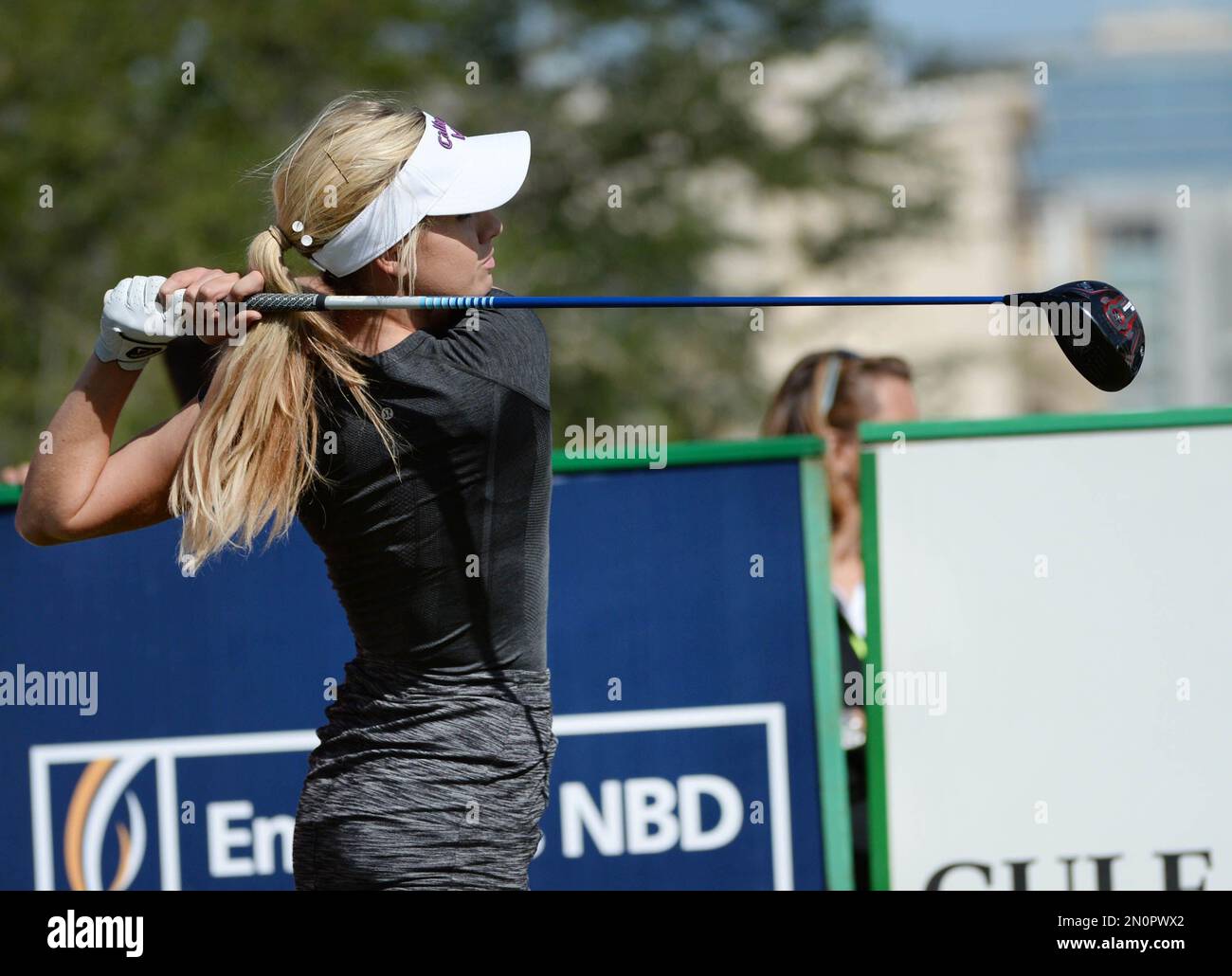 Paige Spiranac of the United States tees off at the third hole during ...