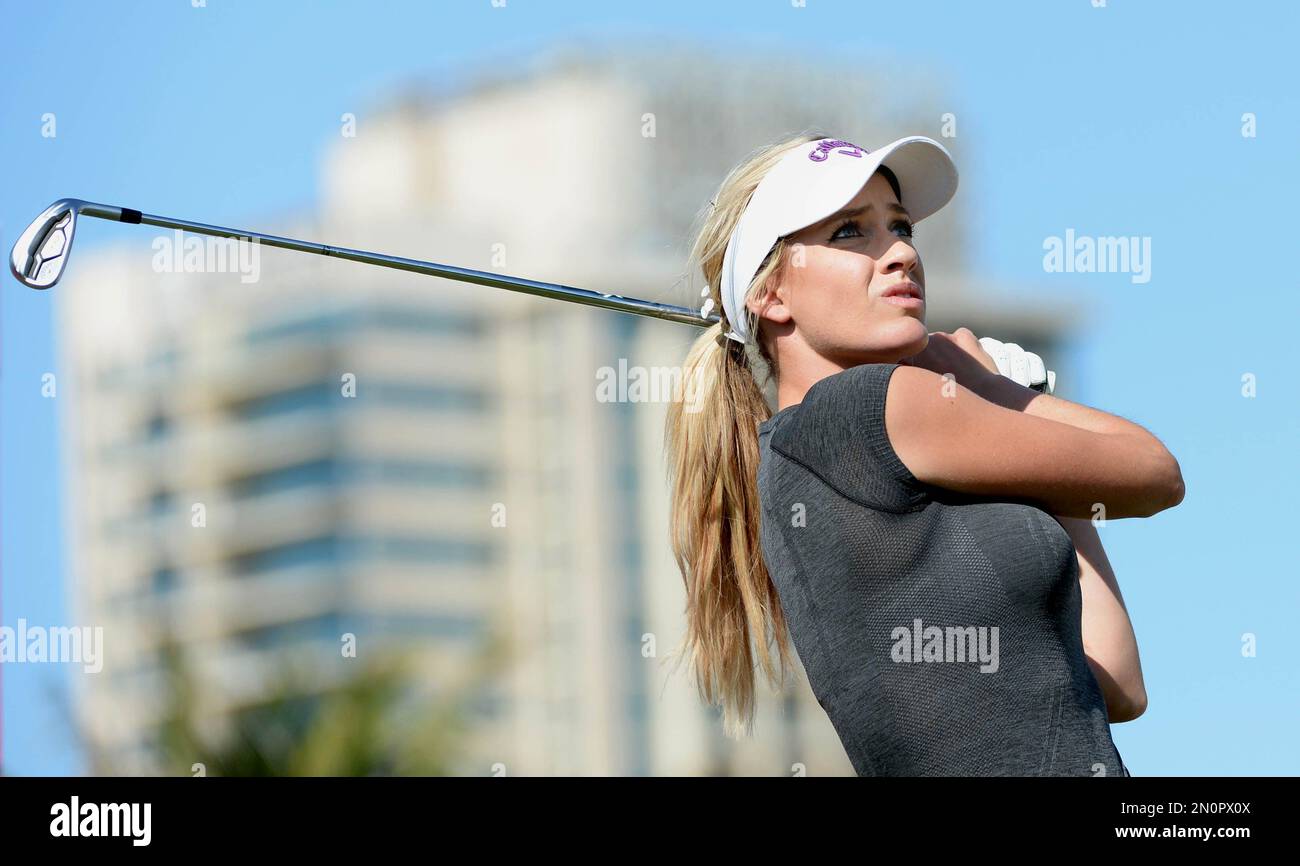 Paige Spiranac tees off at the fourth hole during the round two of ...