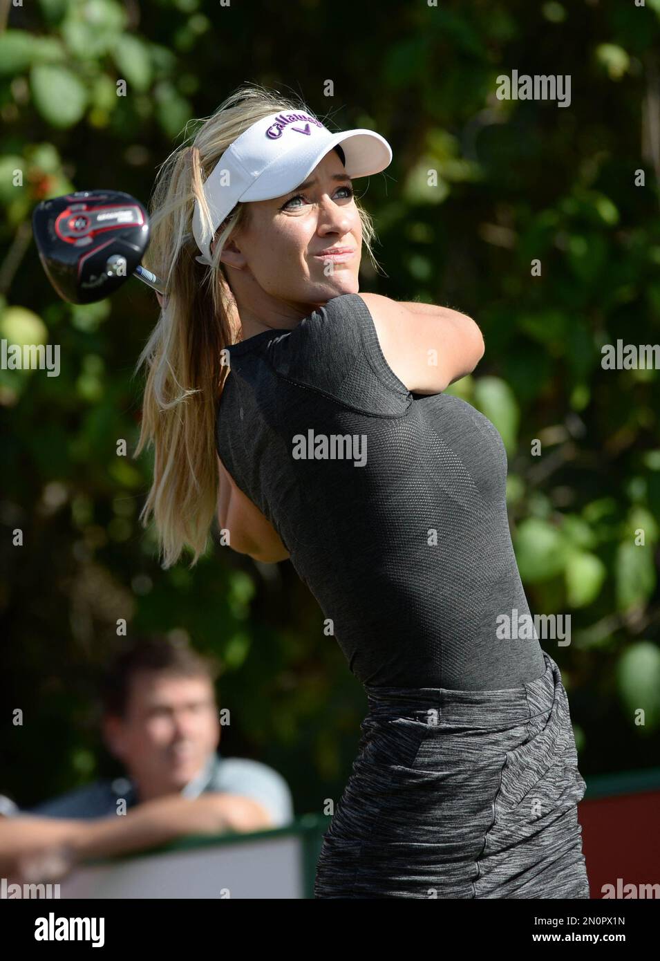 Paige Spiranac of the United States tees off at the fifth hole during ...