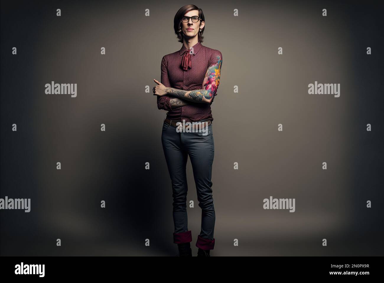 Portrait of a transgender, gender non-binary person posing defiantly in ...