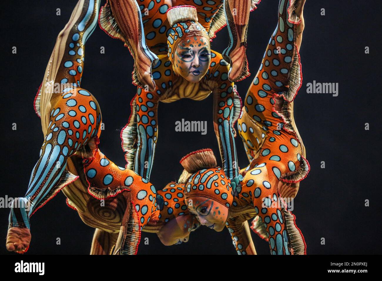 Cast members from Cirque du Soleil perform on stage during the LA ...