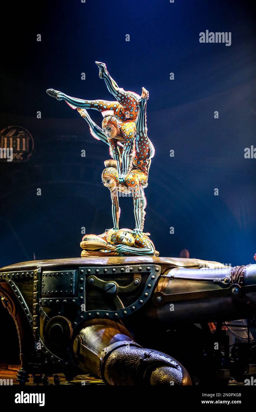 Cast members from Cirque du Soleil perform on stage during the LA ...