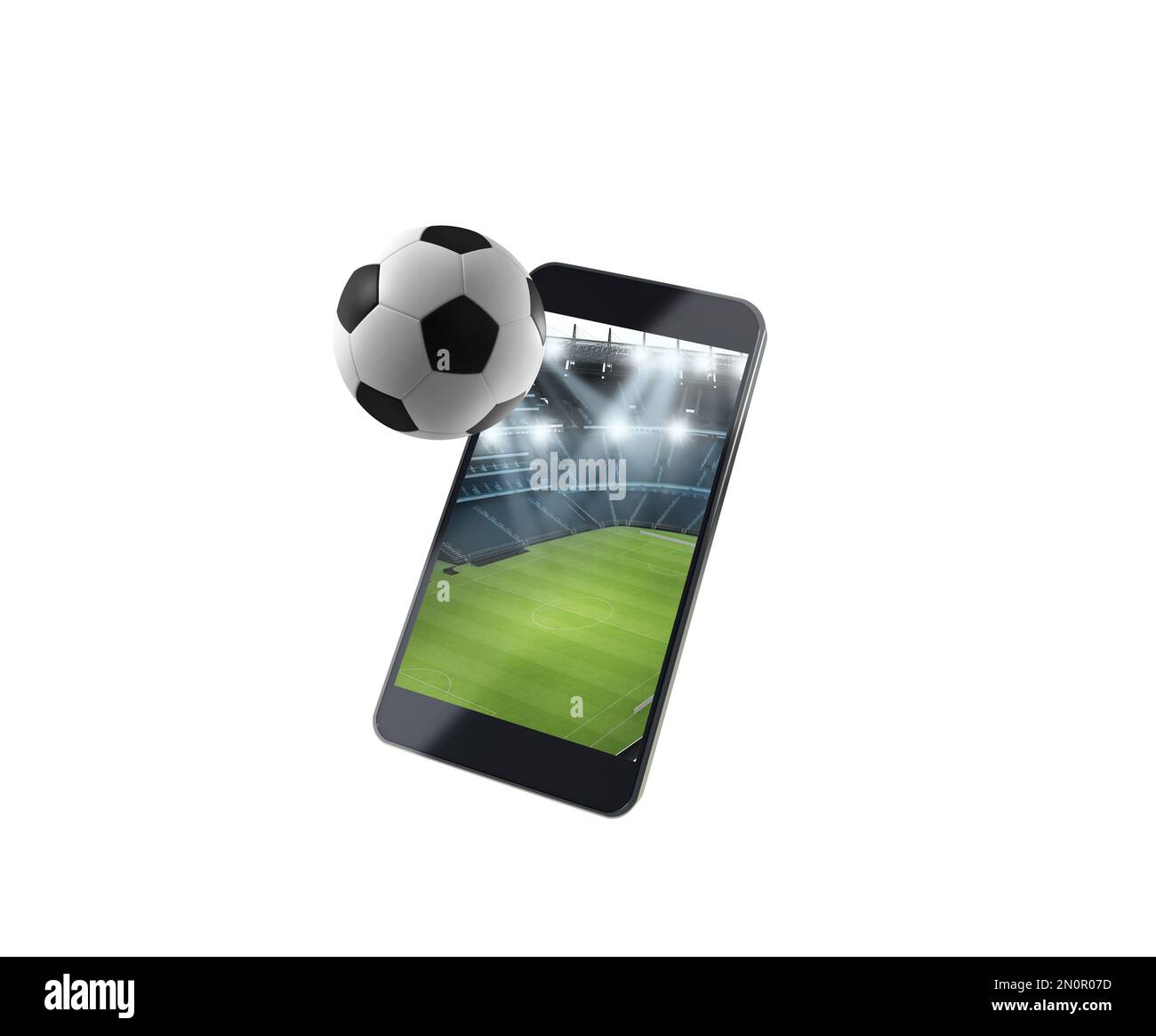 Football match game streamed from the mobile screen.3d render Stock ...