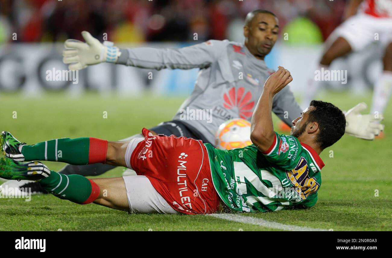 Ivan Borghello of Argentina's Huracan, on the ground, and Robinson ...