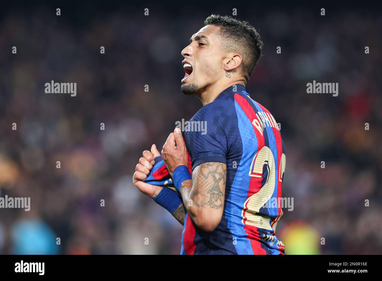 Raphinha of FC Barcelona celebrate a goal during the Liga match between ...