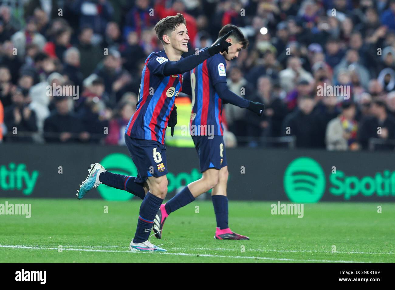 Gavi of FC Barcelona celebrate a goal during the Liga match between FC ...