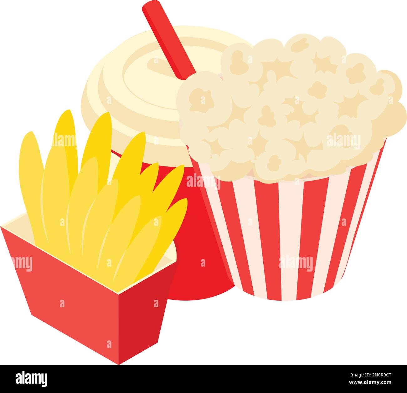Fast food icon isometric vector. Popcorn basket, french frie and ...