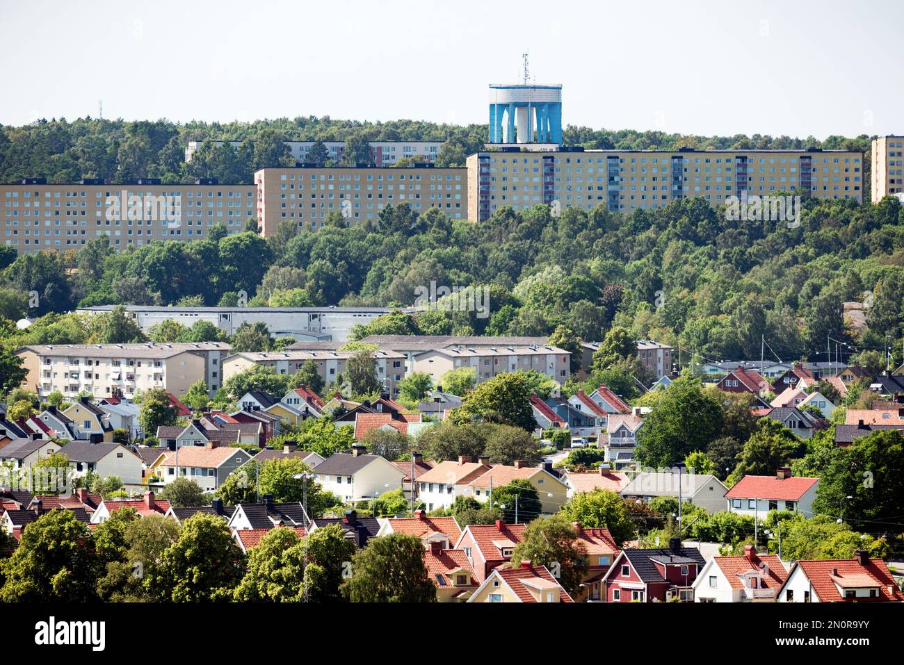 View over area Hisingen in Göteborg, Gothenburg, with different forms ...