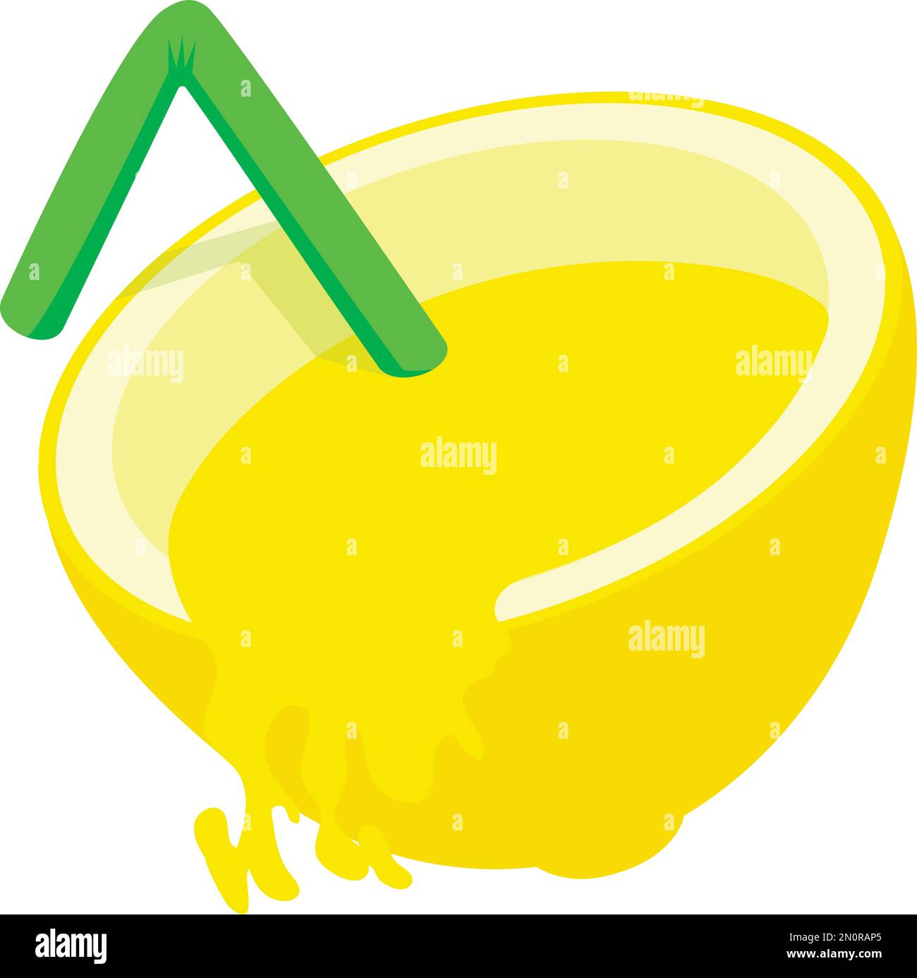 Lemonade icon isometric vector. Cold refreshing drink in lemon half ...
