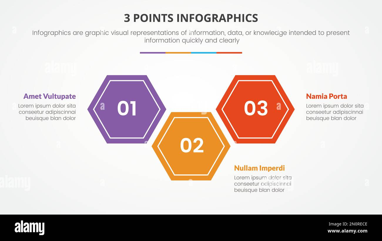 3 points or stages infographic concept with honeycomb shape for slide ...