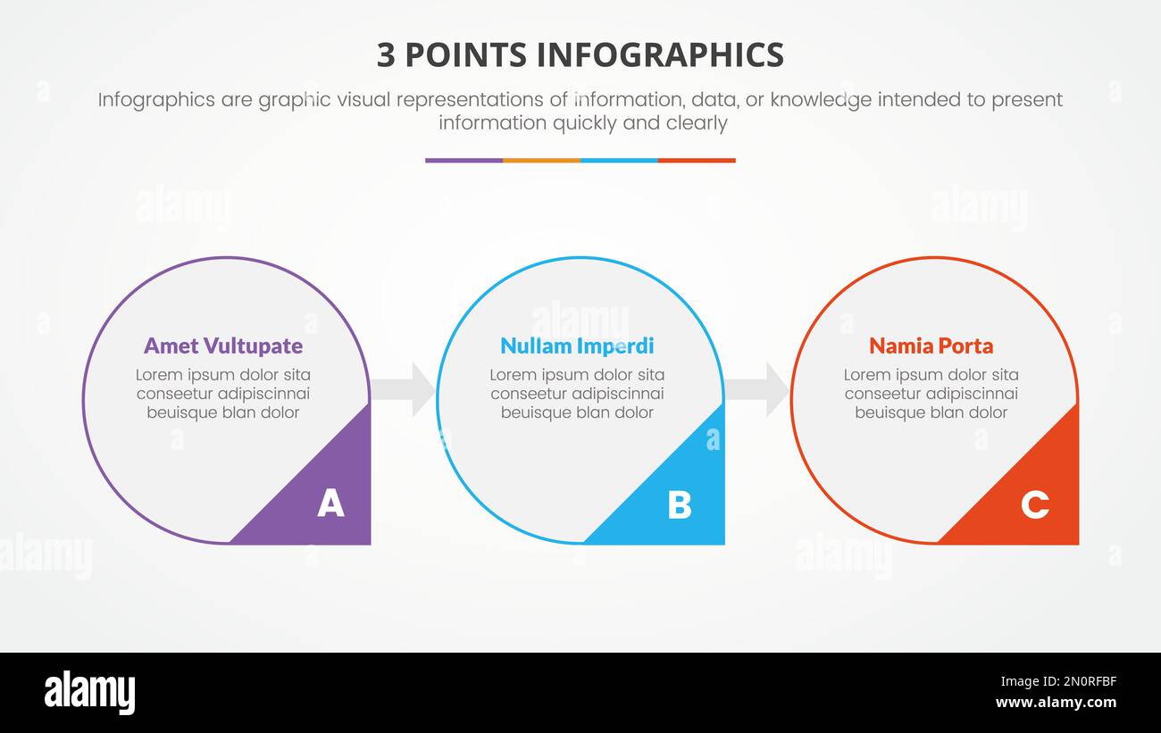 3 points or stages infographic concept with circle and small arrow ...