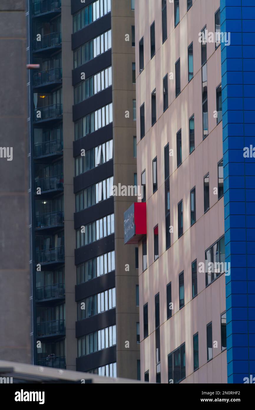 Concrete architecture showing abstract building exterior, glass windows ...