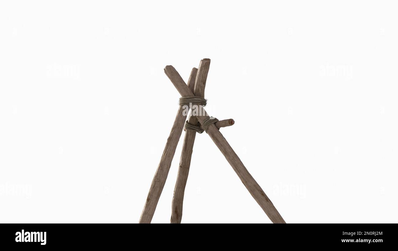 Ancient and magical wishing well, build with wooden logs and strands ...