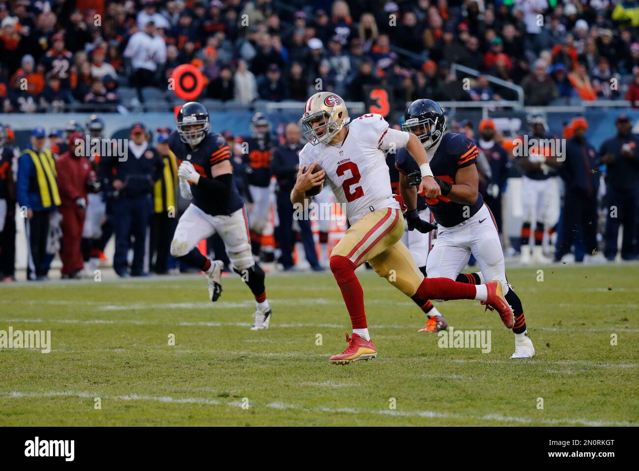 San Francisco 49ers quarterback Blaine Gabbert (2) runs to the end zone ...