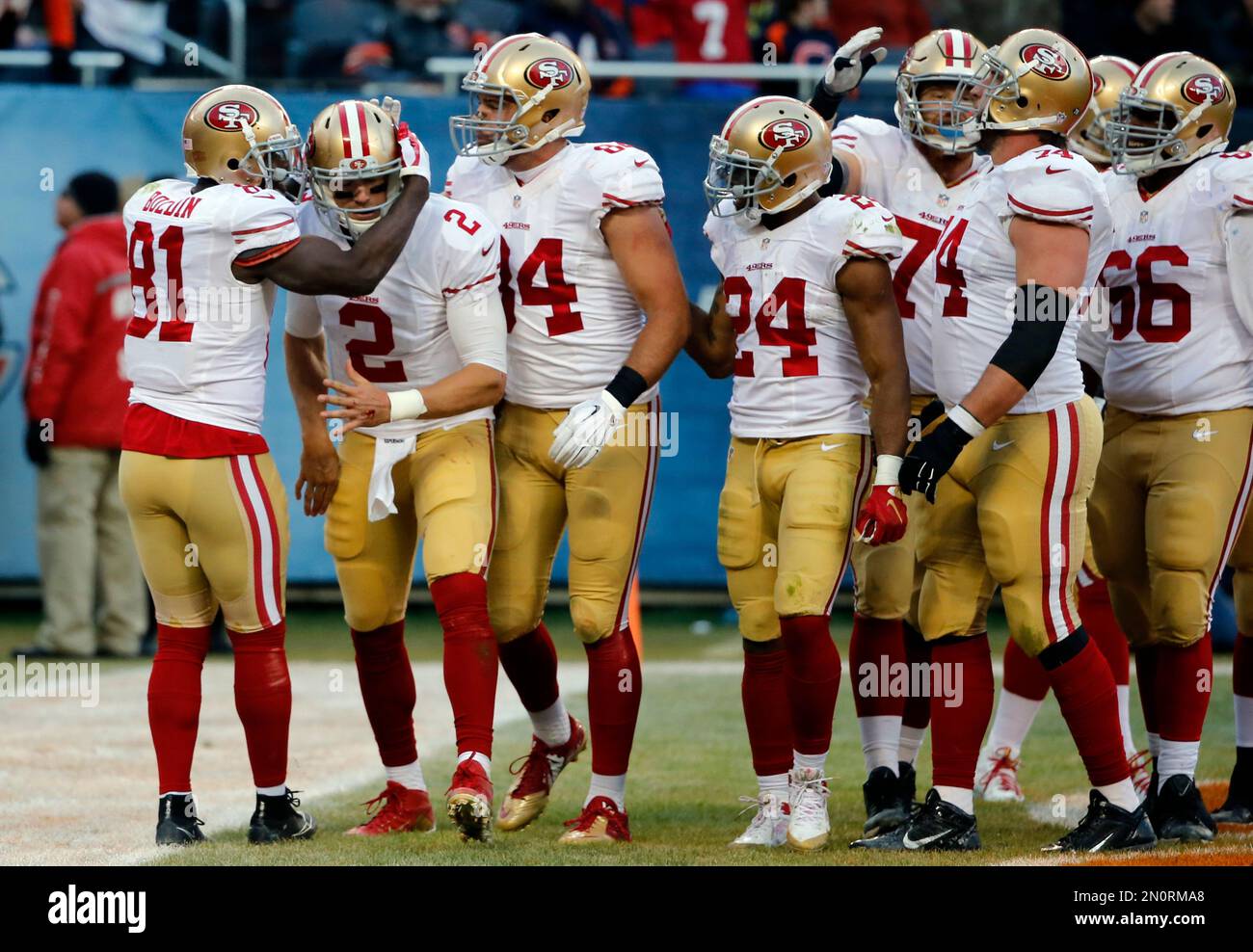 San Francisco 49ers quarterback Blaine Gabbert (2) celebrates a ...