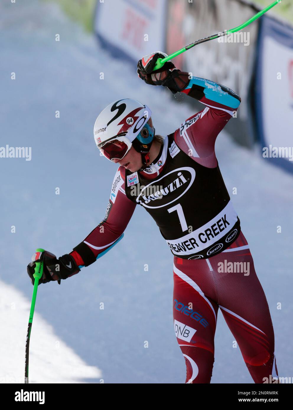 Norway's Henrik Kristoffersen celebrates after finishing his second run ...