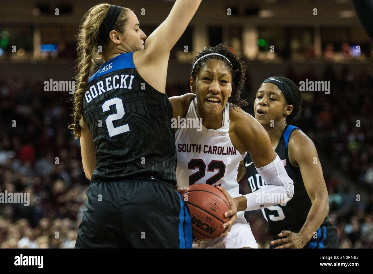 South Carolina forward A'ja Wilson (22) drives to the basket against ...
