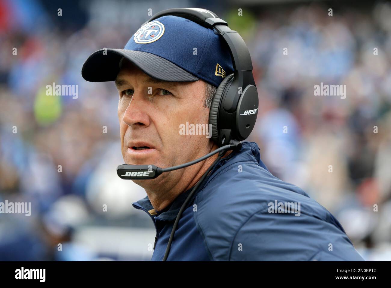 Tennessee Titans interim head coach Mike Mularkey watches the action in ...