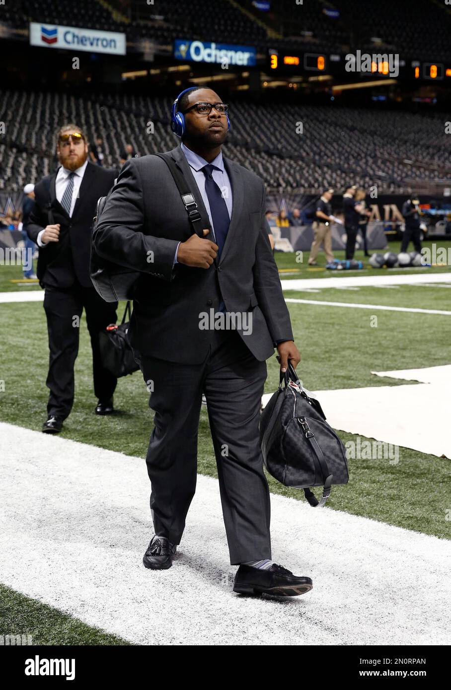 Carolina Panthers guard Trai Turner arrives before an NFL football game ...