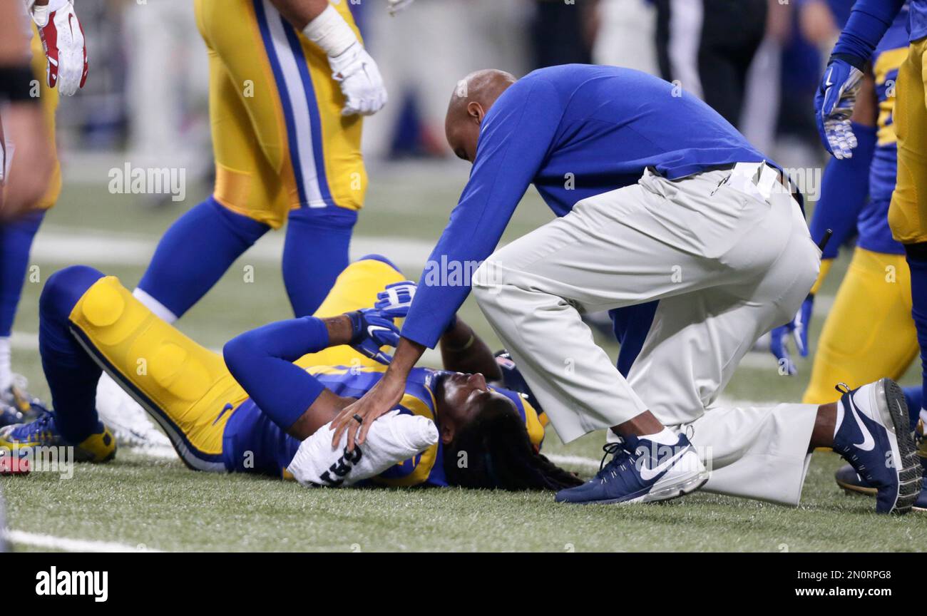 St. Louis Rams cornerback Janoris Jenkins is tended to after being ...