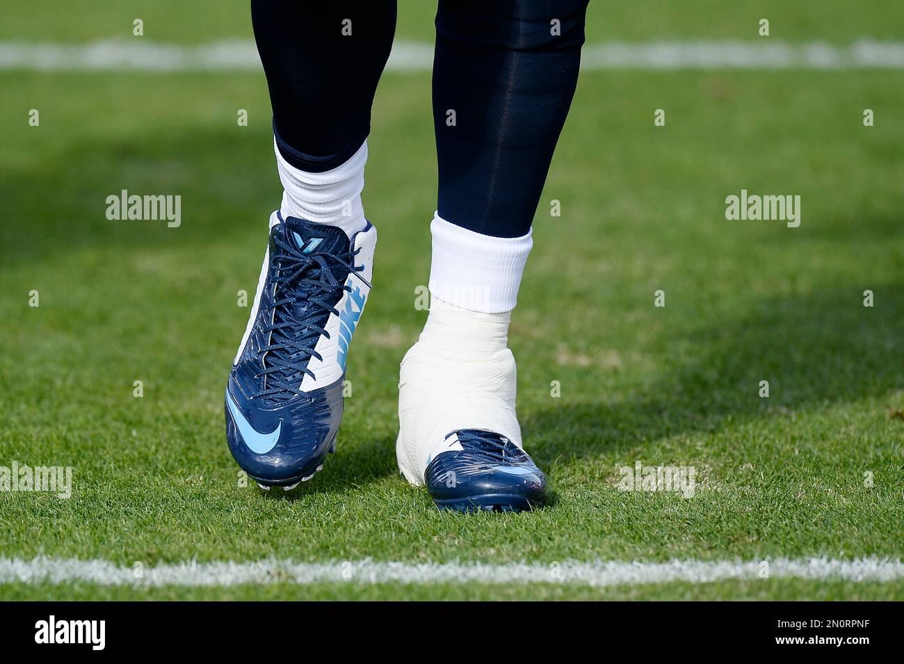 The cleats of Tennessee Titans quarterback Marcus Mariota are seen ...