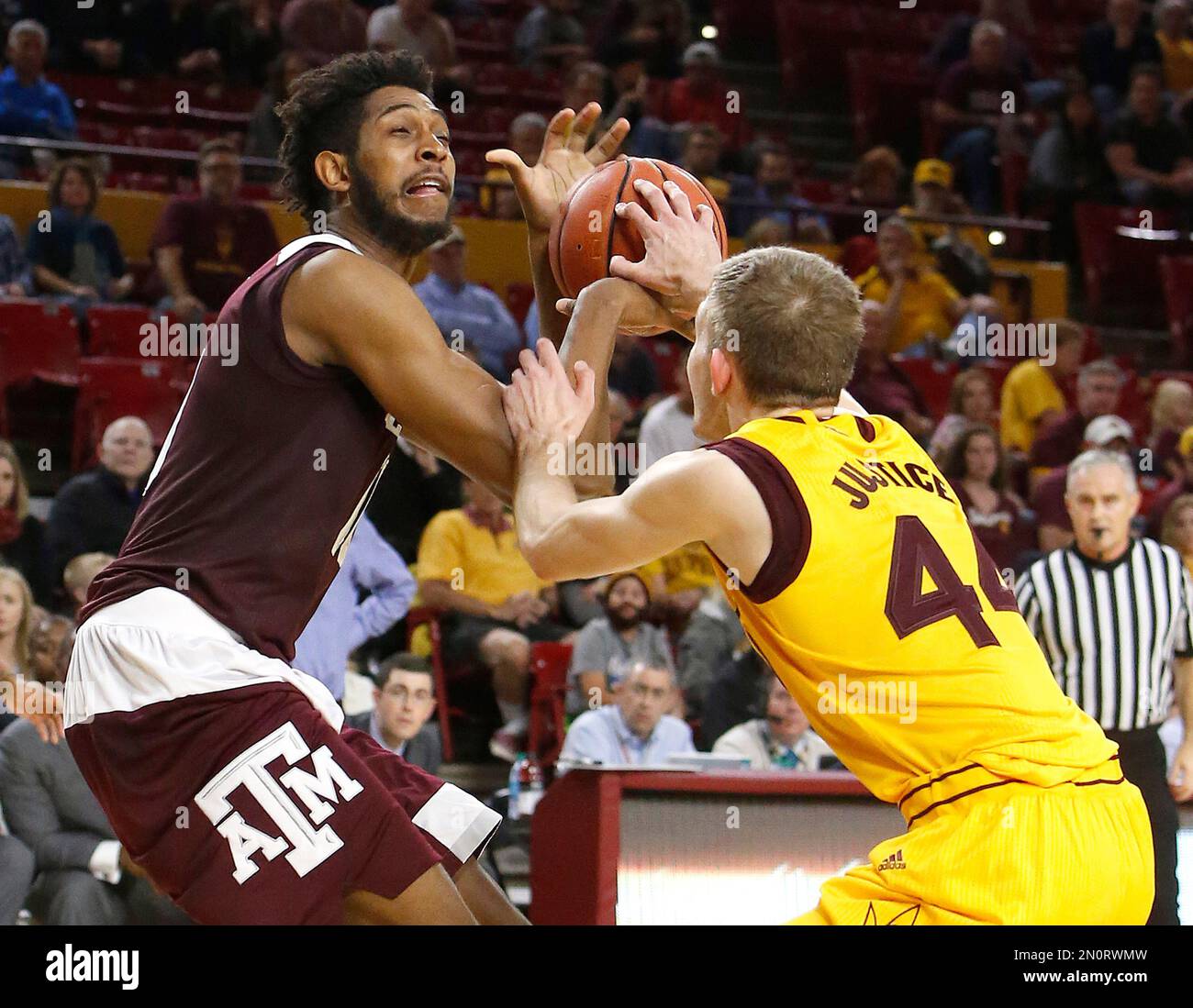 Texas A&M center Tonny Trocha-Morelos, left, and Arizona State guard ...