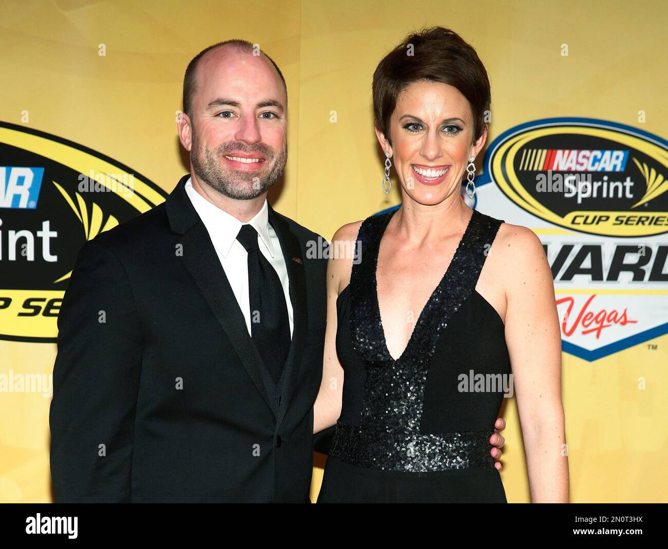 Adam Stevens, crew chief for Kyle Busch, and his wife, Aubrey, pose on ...