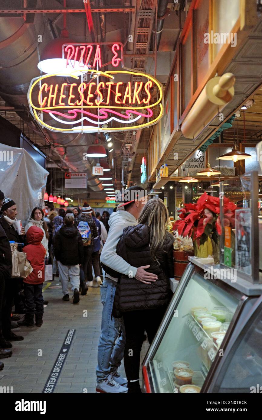 Pizza and cheesesteaks neon sign reading terminal hi-res stock ...