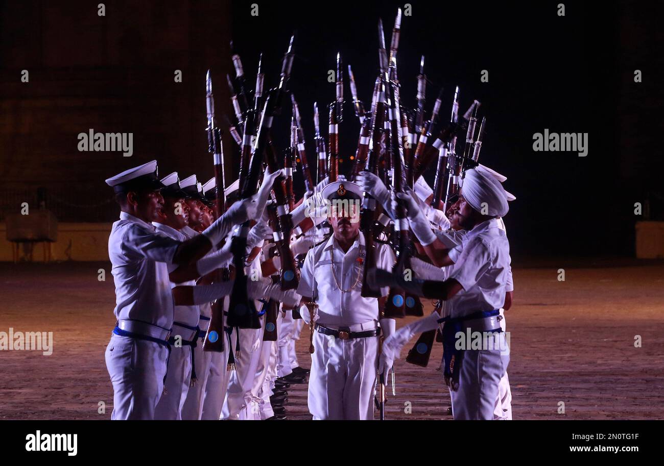 Indian sailors twirl rifles during during rehearsals for Naval Day ...