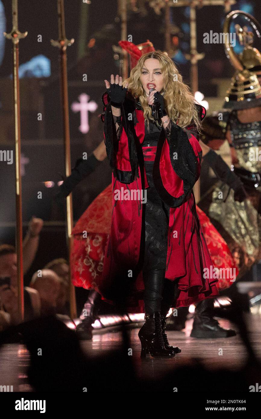 Madonna performs on stage at the o2 arena in London, as part of her ...