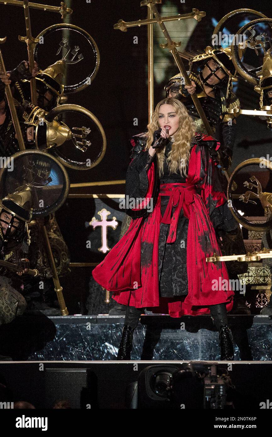 Madonna performs on stage at the o2 arena in London, as part of her ...