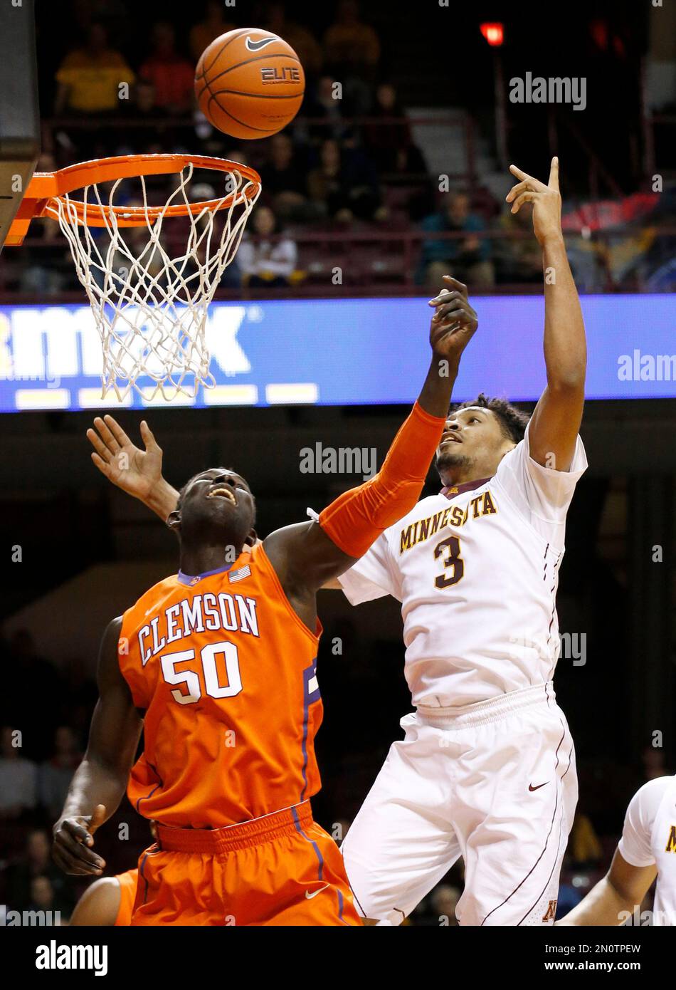 Minnesota forward Jordan Murphy (3) and Clemson center Sidy Djitte (50 ...