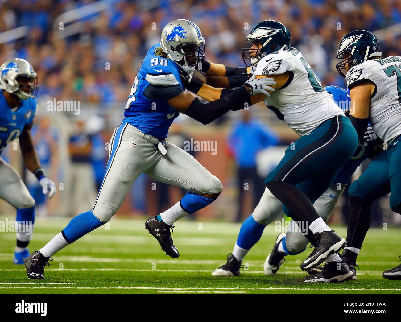 Detroit Lions defensive end Devin Taylor (98) is blocked by ...