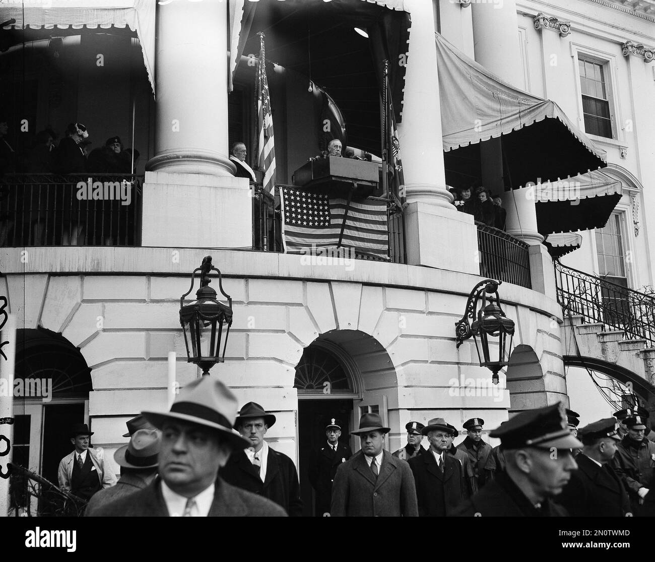 President Franklin D. Roosevelt speaks from the south portico of the ...