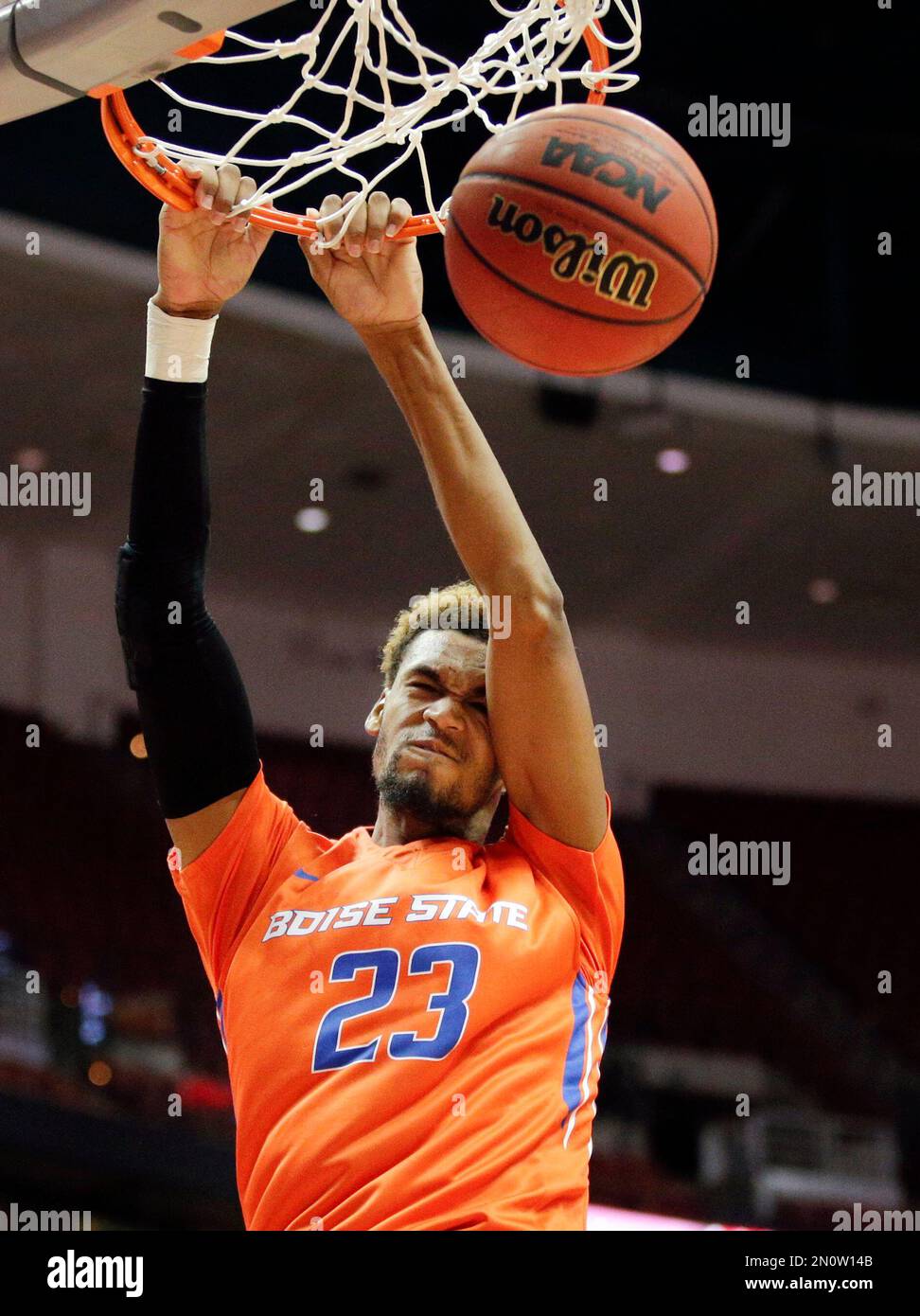 Boise State forward James Webb III makes a dunk against Arizona during ...