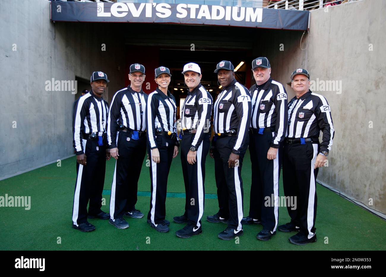 Back judge Dale Shaw, from left, side judge Rob Vernatchi, line judge ...