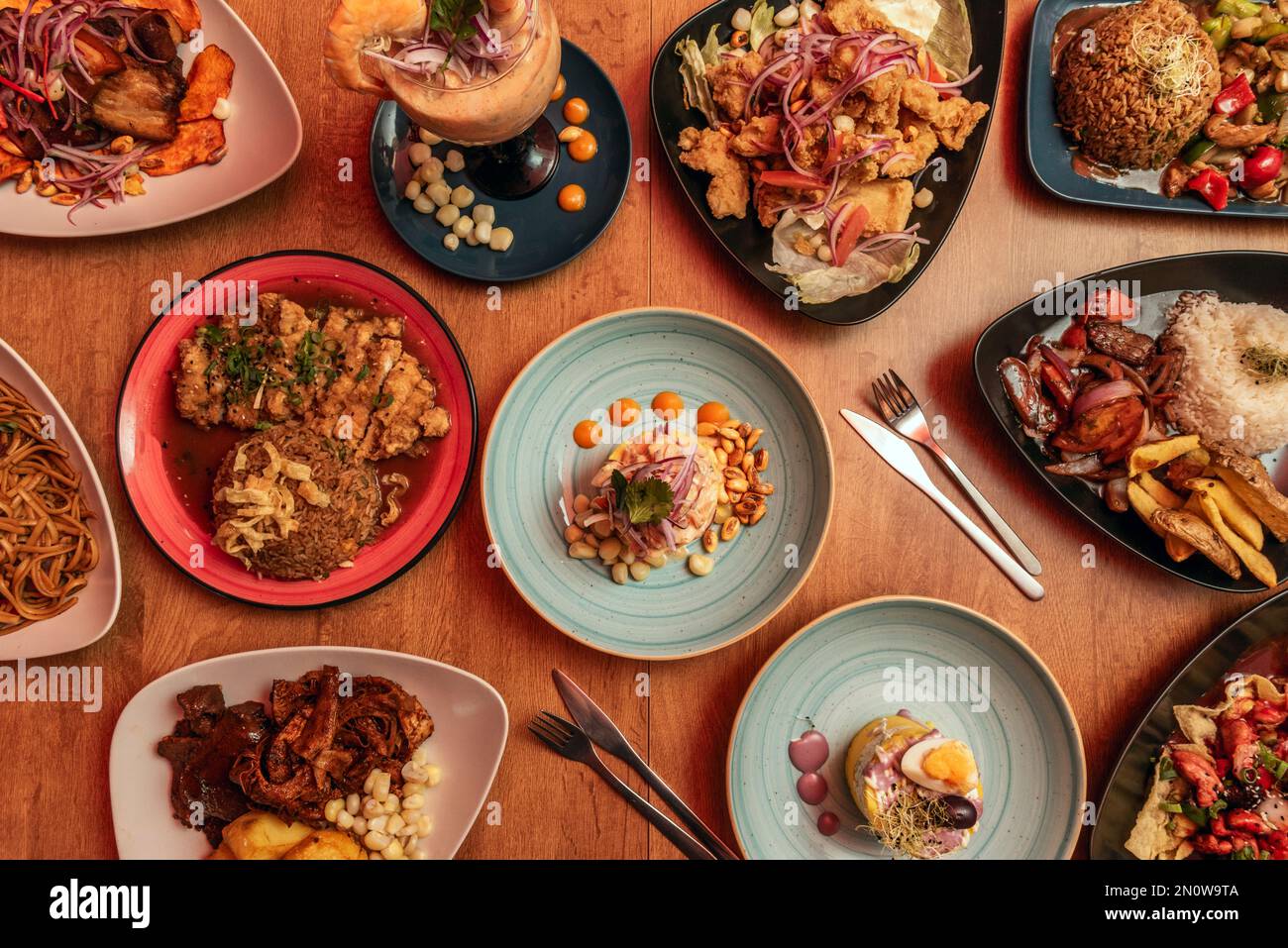 Set of recipes for typical Peruvian food, anticuchos, fish jelly, lomo ...