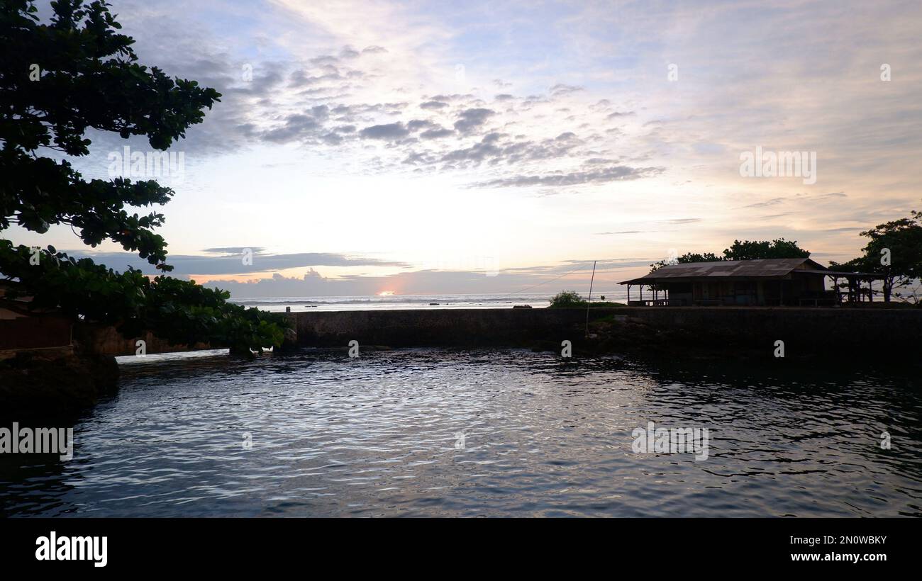 Afternoon sea view and sea-wall, beach, and coral, sunset background on ...